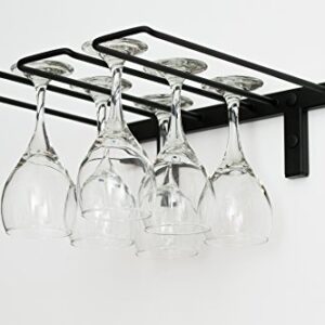 VintageView Wall Series-Stemware Wall Mounted Wine Glass Rack (Satin Black) Stylish Modern Wine Storage with Label Forward Design