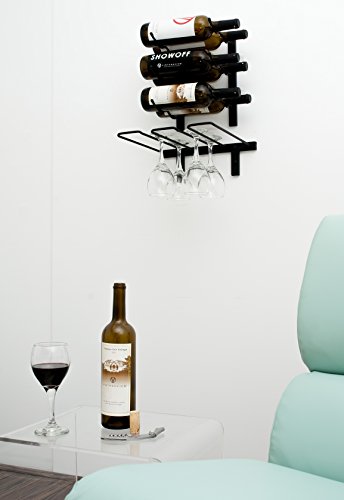 VintageView Wall Series-Stemware Wall Mounted Wine Glass Rack (Satin Black) Stylish Modern Wine Storage with Label Forward Design