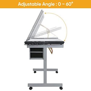 ZENY Adjustable Drafting Table, Glass Art Table Artist Drawing Desk Craft Table, Tilting Draft Table Desk on Wheels