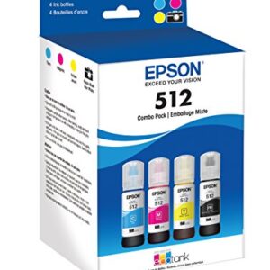 EPSON T512 EcoTank -Ink Ultra-high Capacity Bottle Color Combo Pack (T512520-S) for select Epson EcoTank Printers, Cyan/Black/Magenta/Yellow