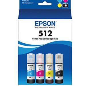 EPSON T512 EcoTank -Ink Ultra-high Capacity Bottle Color Combo Pack (T512520-S) for select Epson EcoTank Printers, Cyan/Black/Magenta/Yellow