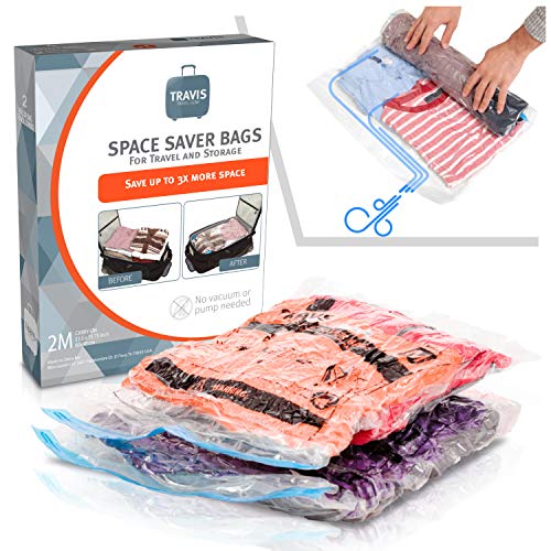 Vacuum Packing Bags for Travel - No Vacuum Reusable Large Sealed Space & Storage Saver Compression Packing, 2 Pack