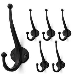 arks royal heavy duty metal coat hook with ball ends, thick long retro prong hat hook bath towel closet clothes hanger rail garment holder, flat black, 6 pcs