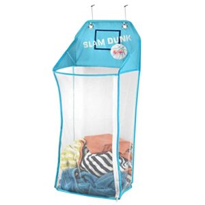 store & score over the door hanging kids fun led basketball light-up collapsible mesh laundry hamper basket, toy chest, heavy duty metal hooks included. patent pending