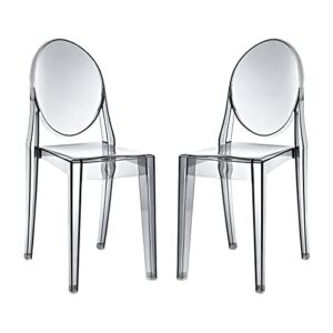 Modway Casper Modern Acrylic Stacking Two Dining Side Chairs in Smoke