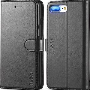 TUCCH iPhone 8 Plus Wallet Case, iPhone 7 Plus Case, Premium PU Leather Flip Case with Card Slot, Stand Holder, Magnetic Closure [Shockproof TPU Interior Case] Compatible with iPhone 7/8 Plus, Black