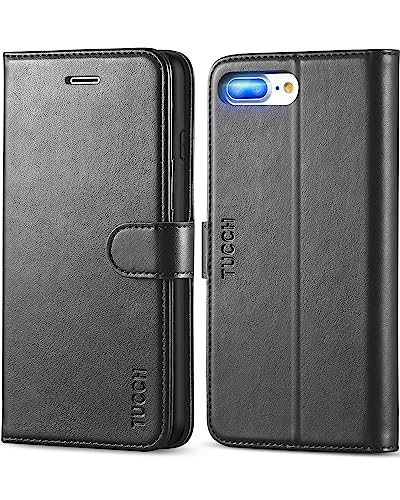 TUCCH iPhone 8 Plus Wallet Case, iPhone 7 Plus Case, Premium PU Leather Flip Case with Card Slot, Stand Holder, Magnetic Closure [Shockproof TPU Interior Case] Compatible with iPhone 7/8 Plus, Black