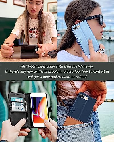 TUCCH iPhone 8 Plus Wallet Case, iPhone 7 Plus Case, Premium PU Leather Flip Case with Card Slot, Stand Holder, Magnetic Closure [Shockproof TPU Interior Case] Compatible with iPhone 7/8 Plus, Black