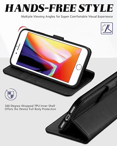 TUCCH iPhone 8 Plus Wallet Case, iPhone 7 Plus Case, Premium PU Leather Flip Case with Card Slot, Stand Holder, Magnetic Closure [Shockproof TPU Interior Case] Compatible with iPhone 7/8 Plus, Black