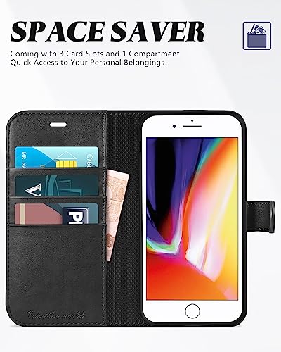 TUCCH iPhone 8 Plus Wallet Case, iPhone 7 Plus Case, Premium PU Leather Flip Case with Card Slot, Stand Holder, Magnetic Closure [Shockproof TPU Interior Case] Compatible with iPhone 7/8 Plus, Black