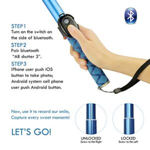 Bluetooth Long Selfie Stick- Super Length Lightweight Extendable Pole from 20'' to 118'' Built-in Wireless Remote Shutter Grip Holder Mount Compatible iPhone Samsung Android Cell Phone(Blue)