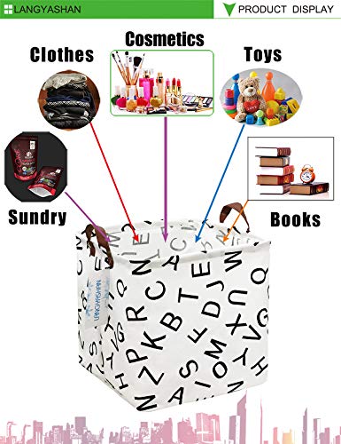 LANGYASHAN Square Storage Baskets Waterproof Canvas Children Laundry Nursery Hamper for Shelves Gift Baskets Toy Organizer Room Decor (Square alphabet)