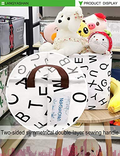 LANGYASHAN Square Storage Baskets Waterproof Canvas Children Laundry Nursery Hamper for Shelves Gift Baskets Toy Organizer Room Decor (Square alphabet)