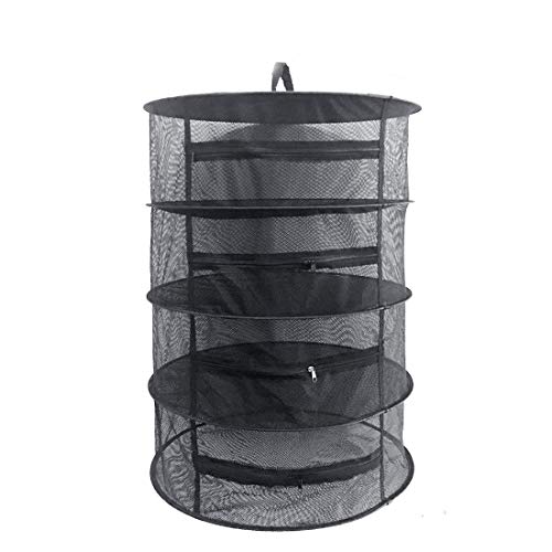 RIOGOO Herb Drying Rack Net 4 Layer Herb Dryer Black Mesh Hanging Dryer Rack with Zipper (31.5"x24")