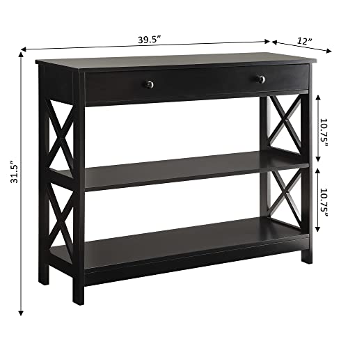 Convenience Concepts Oxford 1 Drawer Console Table with Shelves, Black