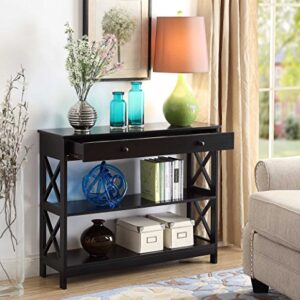 Convenience Concepts Oxford 1 Drawer Console Table with Shelves, Black