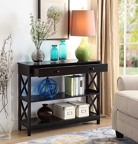 Convenience Concepts Oxford 1 Drawer Console Table with Shelves, Black