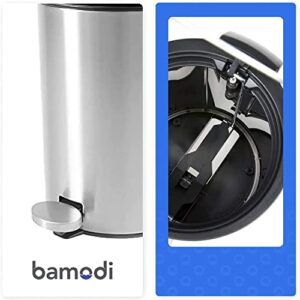 Bamodi Bathroom Bin 3L – Bathroom Bins with Lids – Small Pedal Bin for Bathroom, Toilet, Restroom – Stainless Steel Rubbish Waste Trash Can with Removable Inner Bucket (Silver)