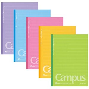 kokuyo campus notebooks semi b5-dotted, 7 mm ruled - 30 lines x 30 sheets - pack of 5 vitamin color (1 set)