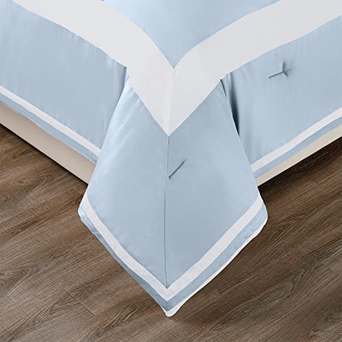 SUPERIOR Grammercy Color Blocked Comforter Set with Pillow Shams, Luxury Hotel Bedding with Soft Microfiber Shell, All Season Down Alternative Fill - Full/Queen, Light Blue