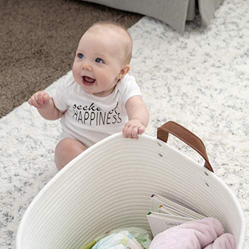 Sweetzer & Orange Large Woven Cotton Rope Storage Basket (Vegan Handles) - Blanket Storage Baskets, Laundry Basket, Toy Storage, Nursery Hamper - Decorative Off White Basket for Living Room