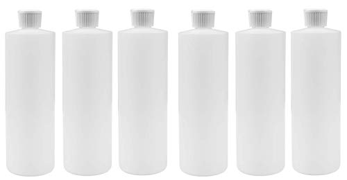 16 OZ PLASTIC SQUEEZE BOTTLES WITH FLIP TOP DISPENSER CAP FOR LIQUIDS/OILS/SHAMPOOS SET OF 6 (6, WHITE CAPS)