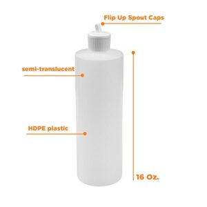 16 OZ PLASTIC SQUEEZE BOTTLES WITH FLIP TOP DISPENSER CAP FOR LIQUIDS/OILS/SHAMPOOS SET OF 6 (6, WHITE CAPS)