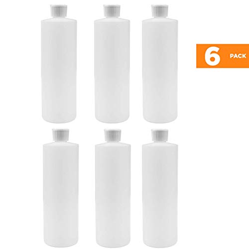 16 OZ PLASTIC SQUEEZE BOTTLES WITH FLIP TOP DISPENSER CAP FOR LIQUIDS/OILS/SHAMPOOS SET OF 6 (6, WHITE CAPS)