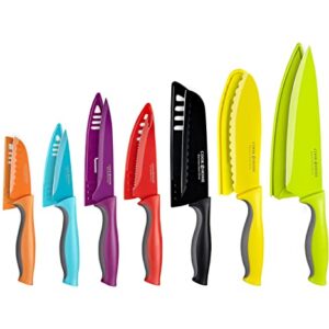 Cook N Home 14-Piece Coated Carbon Stainless Steel Knife Set with Sheaths, Multicolor