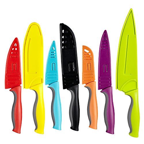 Cook N Home 14-Piece Coated Carbon Stainless Steel Knife Set with Sheaths, Multicolor