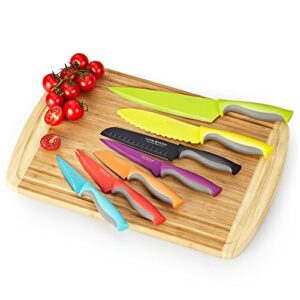 Cook N Home 14-Piece Coated Carbon Stainless Steel Knife Set with Sheaths, Multicolor