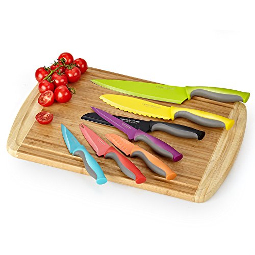 Cook N Home 14-Piece Coated Carbon Stainless Steel Knife Set with Sheaths, Multicolor