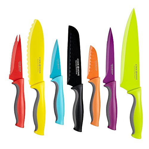 Cook N Home 14-Piece Coated Carbon Stainless Steel Knife Set with Sheaths, Multicolor