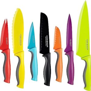 Cook N Home 14-Piece Coated Carbon Stainless Steel Knife Set with Sheaths, Multicolor