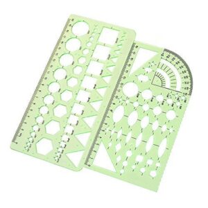 2pcs plastic green measuring templates geometric rulers for office and school, building formwork, drawings templates