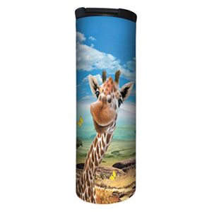 tree-free greetings barista tumbler vacuum insulated, stainless steel travel coffee mug/cup, 1 count (pack of 1), giraffe selfie