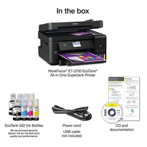 Epson WorkForce ET-3750 EcoTank Wireless Color All-in-One Supertank Printer with Scanner, Copier and Ethernet