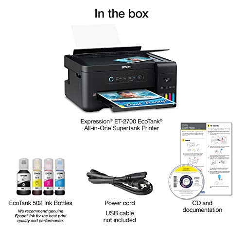 Epson Expression ET-2700 EcoTank Wireless Color All-in-One Supertank Printer with Scanner and Copier, Large