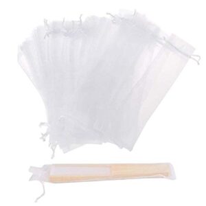 bezall 50pcs organza hand fan bags, 2x10 inches white folding fan drawstring bag hand fan decorative pouch party wedding favor gift bags