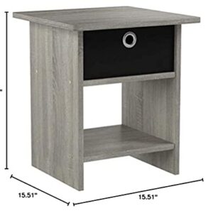 Furinno Dario End Table / Side Table / Night Stand / Bedside Table with Bin Drawer, 1-Pack, French Oak Grey/Black