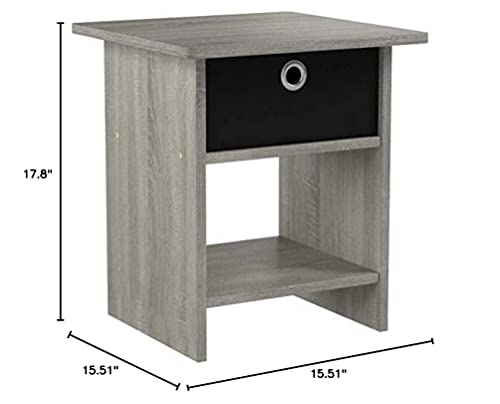 Furinno Dario End Table / Side Table / Night Stand / Bedside Table with Bin Drawer, 1-Pack, French Oak Grey/Black