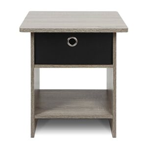 Furinno Dario End Table / Side Table / Night Stand / Bedside Table with Bin Drawer, 1-Pack, French Oak Grey/Black