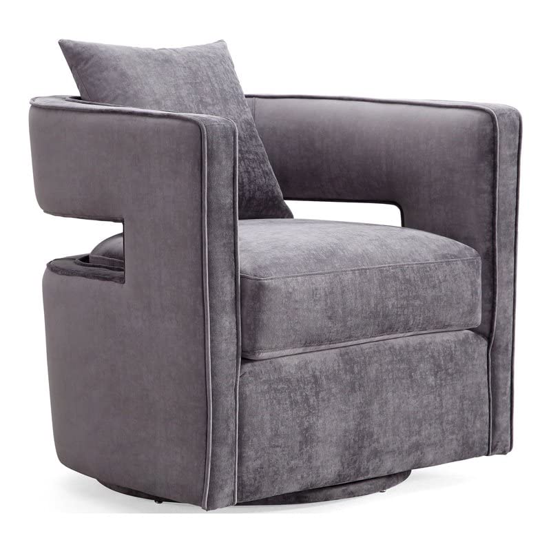 TOV Furniture Kennedy Modern Handmade Velvet Swivel Chair, Gray