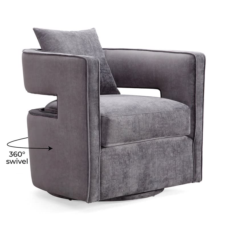 TOV Furniture Kennedy Modern Handmade Velvet Swivel Chair, Gray