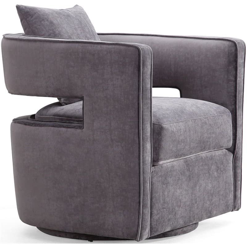 TOV Furniture Kennedy Modern Handmade Velvet Swivel Chair, Gray