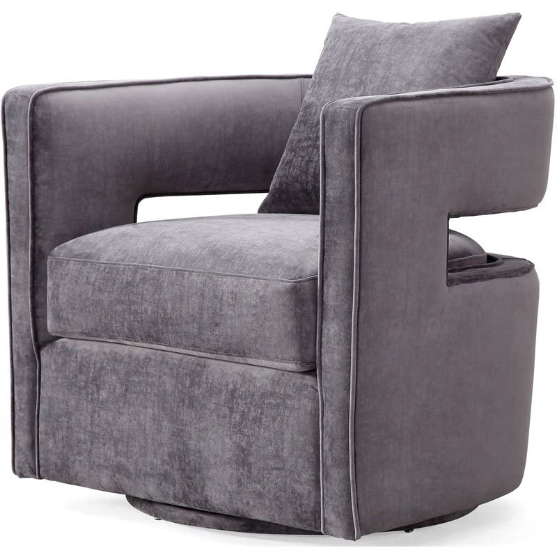 TOV Furniture Kennedy Modern Handmade Velvet Swivel Chair, Gray