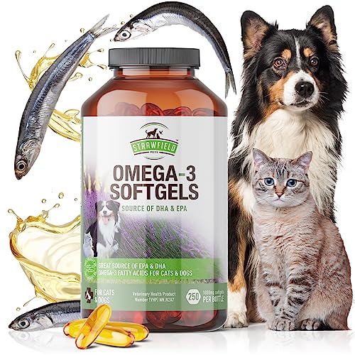 Omega 3 Fish Oil for Dogs, 250 Softgel Pills, 1000 mg EPA DHA Dog Fish Oil Pet Supplement for Joint Support Arthritis Pain Relief, Allergy Itch, Shedding, Healthy Coat, Dry Itching Skin, Hot Spot, USA