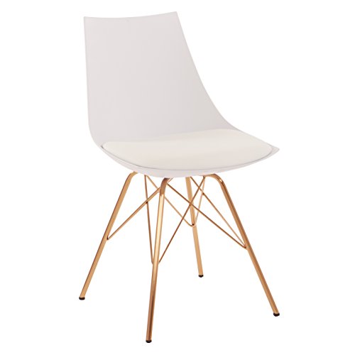 OSP Home Furnishings Oakley Mid-Century Modern Bucket Dining Chair with Faux Leather Padded Seat, White