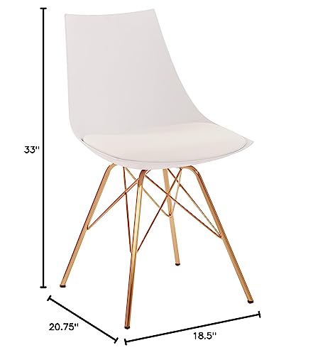 OSP Home Furnishings Oakley Mid-Century Modern Bucket Dining Chair with Faux Leather Padded Seat, White