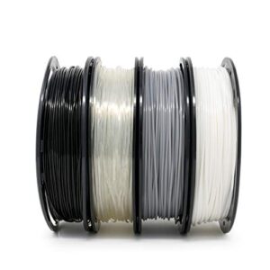 Gizmo Dorks PLA Filament for 3D Printers 1.75mm 200g, 4 Color Pack - Black, Grey, Transparent, White